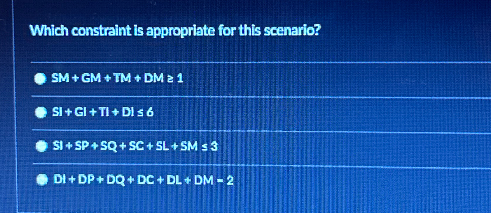 Solved Which constraint is appropriate for this | Chegg.com