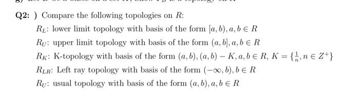 Solved 22: ) Compare the following topologies on R : RL : | Chegg.com