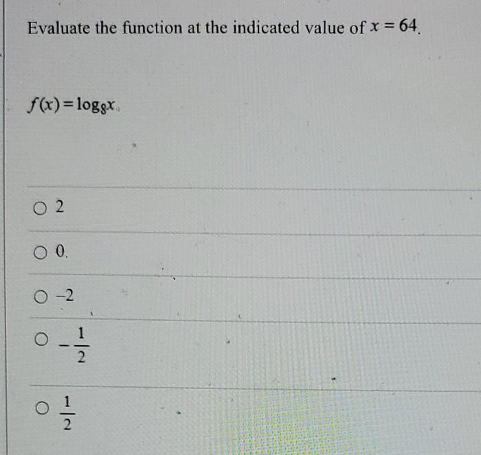 Solved Evaluate the function at the indicated value of x = | Chegg.com