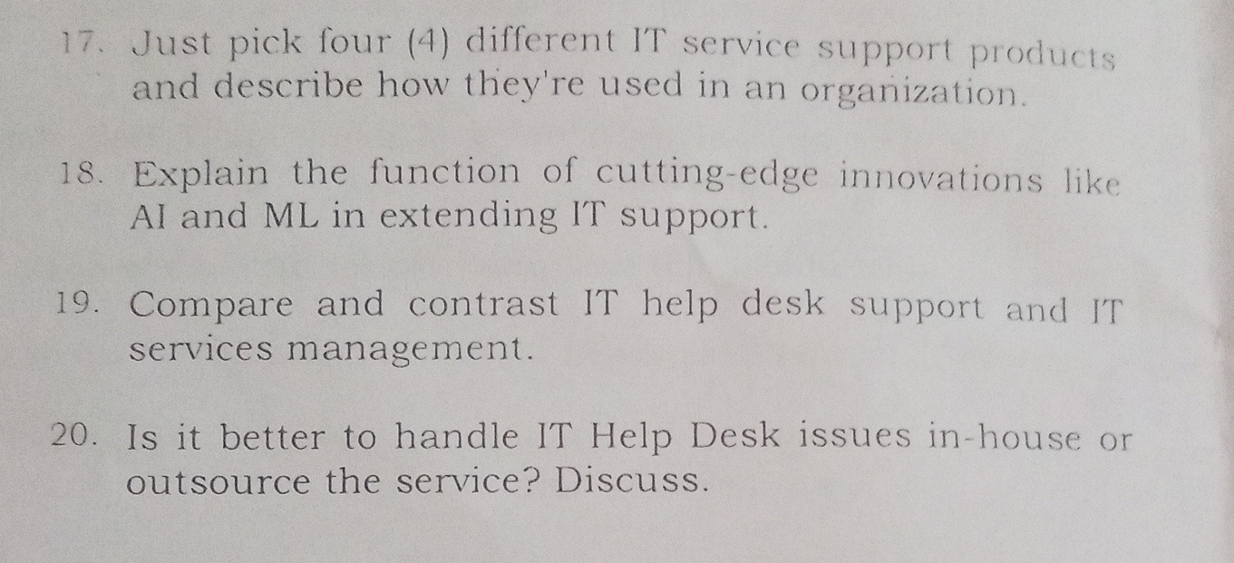 Solved Just pick four (4) ﻿different IT service support | Chegg.com