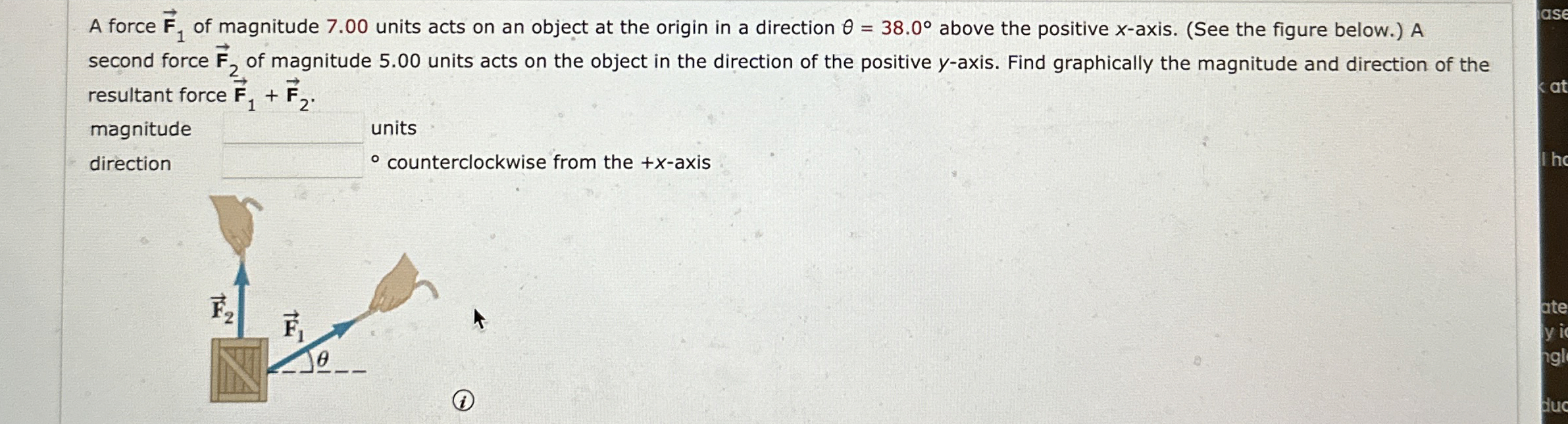 Solved A force vec(F)1 ﻿of magnitude 7.00 ﻿units acts on an | Chegg.com