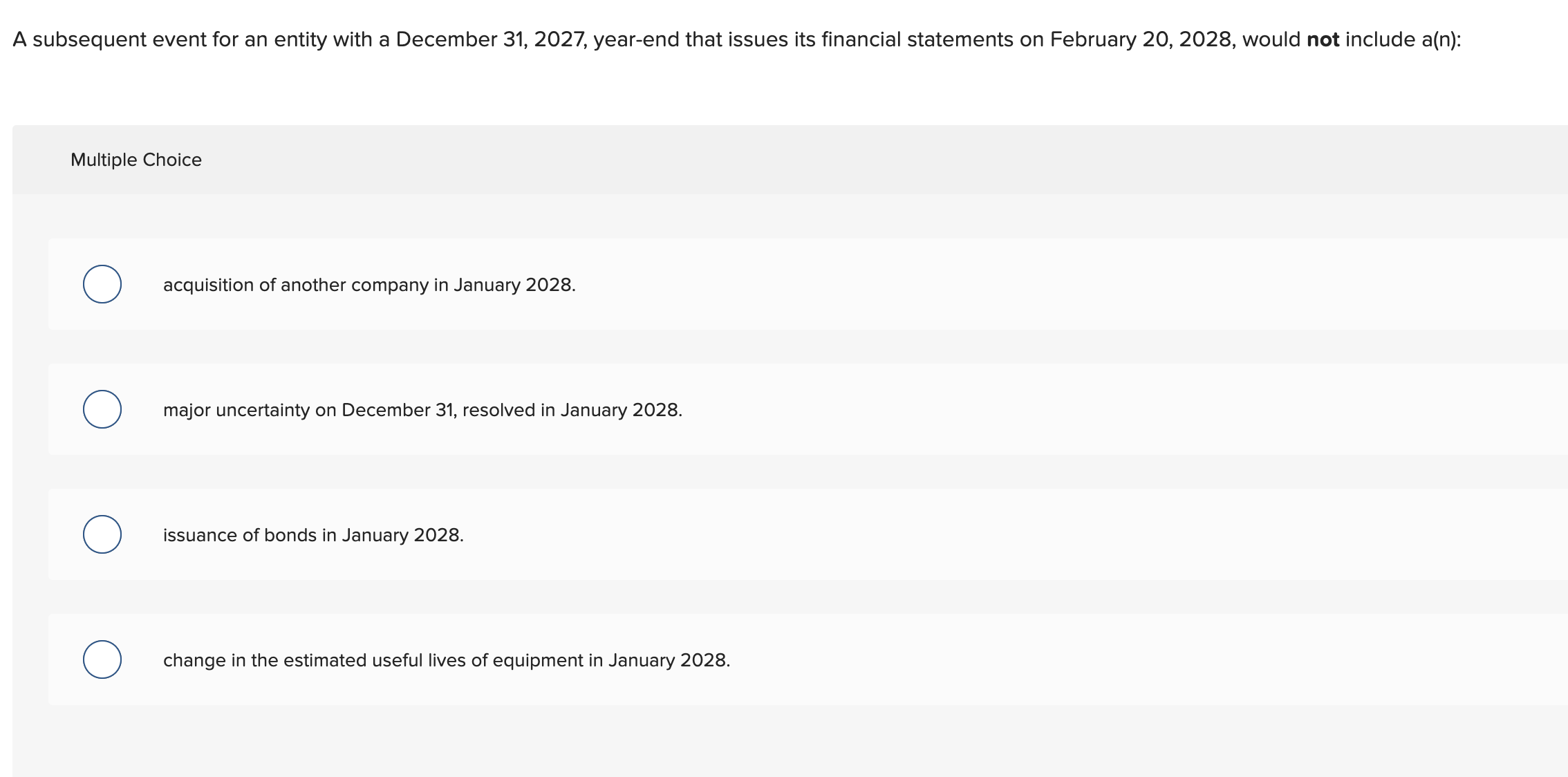Solved A subsequent event for an entity with a December | Chegg.com