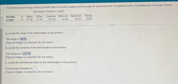 Solved The following technology printout provides data on | Chegg.com