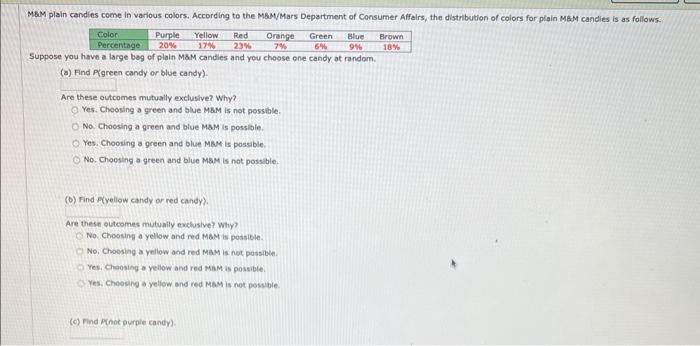 Solved uppose you have a large bag of plaln MaM candies and | Chegg.com