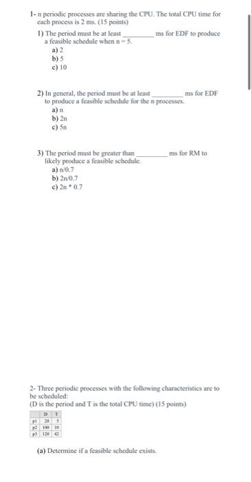 Solved 1- n periodic processes are sharing the CPU. The | Chegg.com