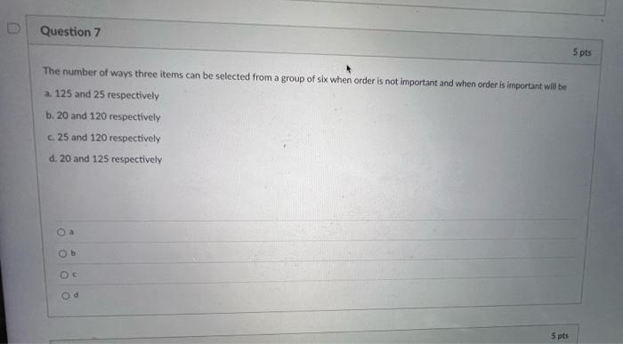 Solved The number of ways three items can be selected from a | Chegg.com