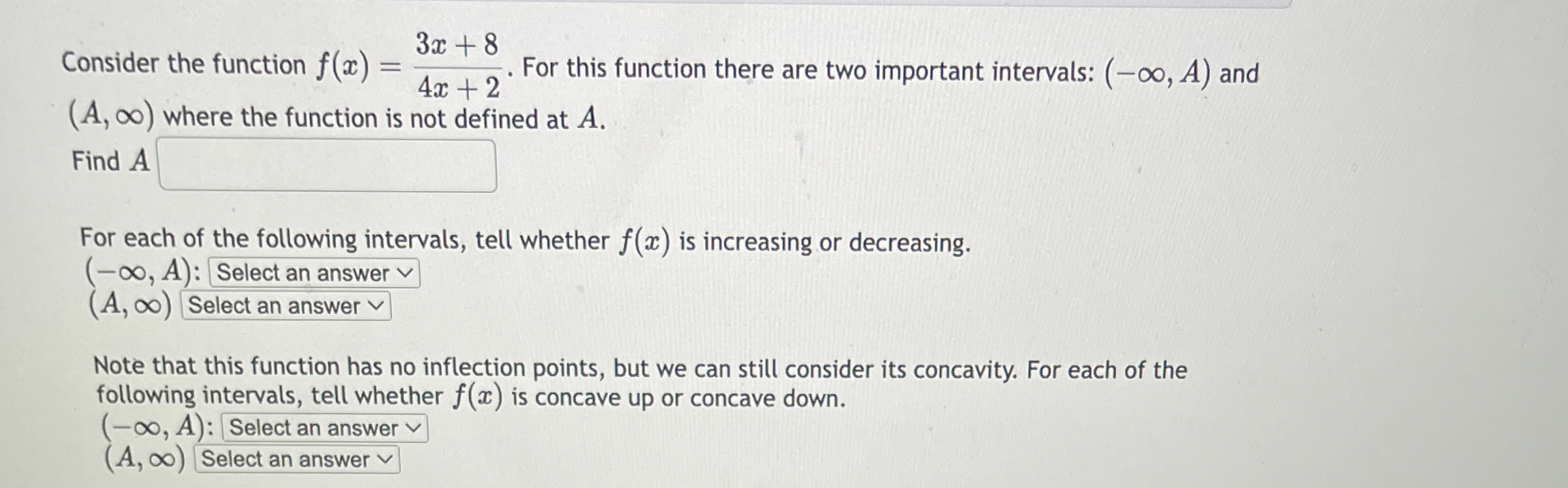 Solved Consider the function f(x)=3x+84x+2. ﻿For this | Chegg.com