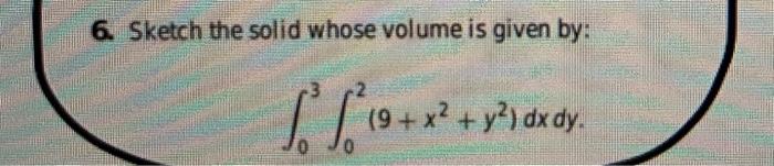 Solved 6. Sketch the solid whose volume is given by: | Chegg.com