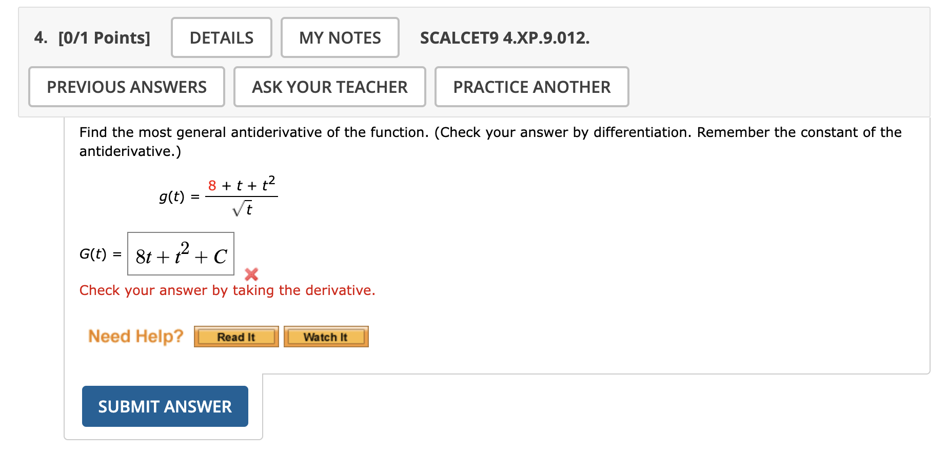 Solved Find the most general antiderivative of ﻿the | Chegg.com