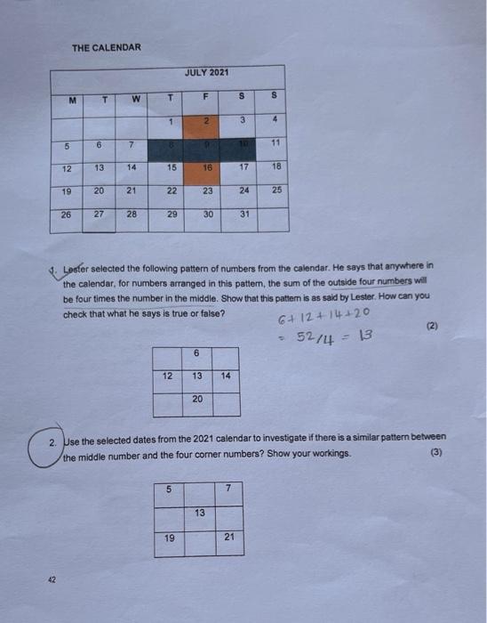 Solved THE CALENDAR 1. Lester selected the following pattern | Chegg.com
