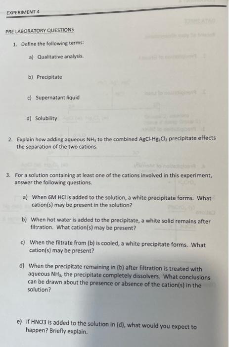 Solved Pre Laboratory Questions 1 Define The Following