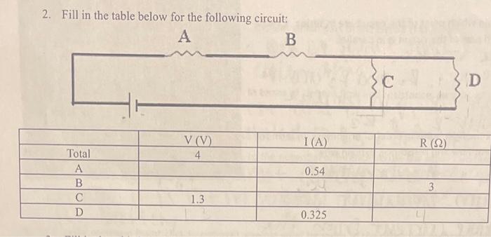 Solved 2. Fill in the table below for the following circuit: | Chegg.com