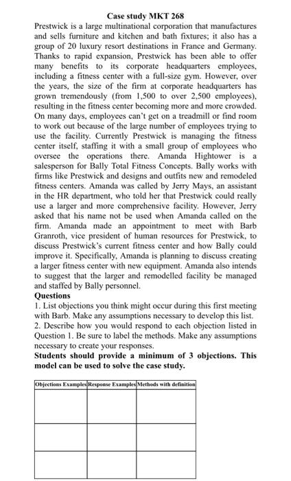 Solved Case study MKT 268 Prestwick is a large multinational | Chegg.com