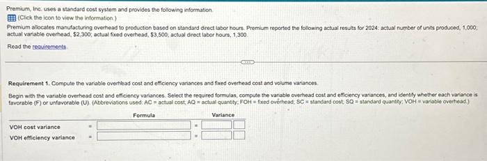 Solved 1. Compute the variable overhead cost and efficiency | Chegg.com