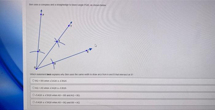 Ben ises a cemposs and a straghtedge to bised angle | Chegg.com