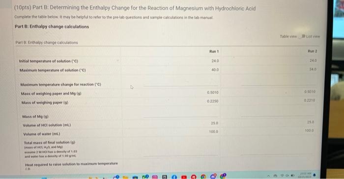 Solved Part B Data Time-temperature data for Part B Capacity | Chegg.com