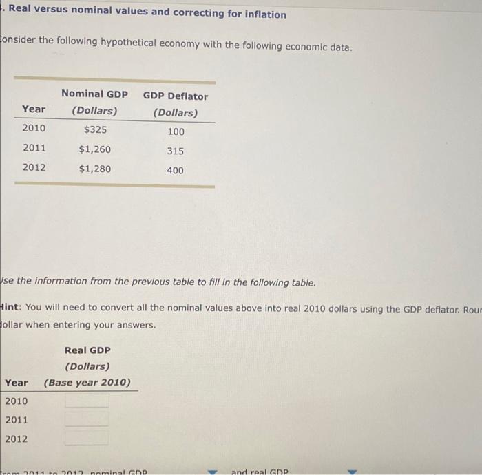 Solved . Real versus nominal values and correcting for | Chegg.com