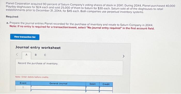 Solved c. Prepare the worksheet consolidation entry(ies) | Chegg.com