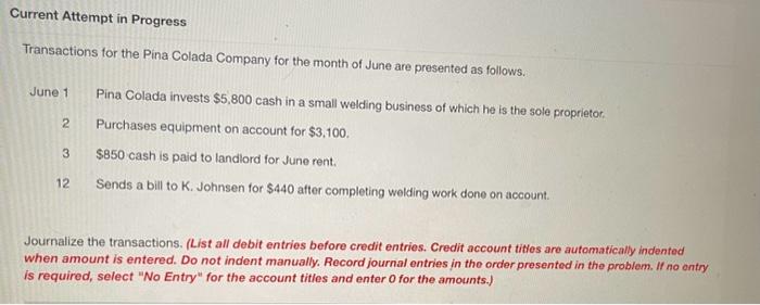 Solved Current Attempt in Progress Transactions for the Pina | Chegg.com