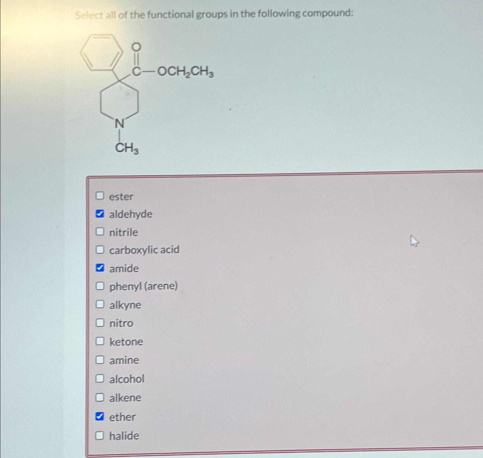 Solved Select all of the functional groups in the following | Chegg.com