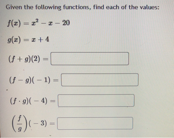 Solved Given the following functions, find each of the | Chegg.com