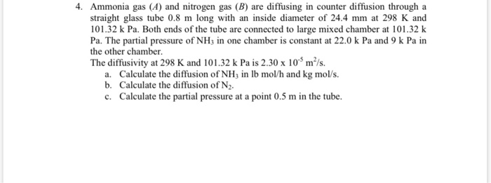 Solved 4. Ammonia gas (A) and nitrogen gas (B) are diffusing | Chegg.com