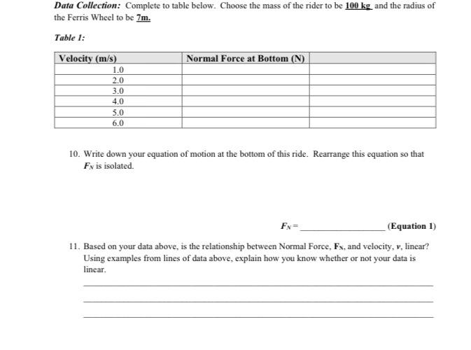 Solved Ferris Wheel Simulator Normal Force at Top: 430 N | Chegg.com