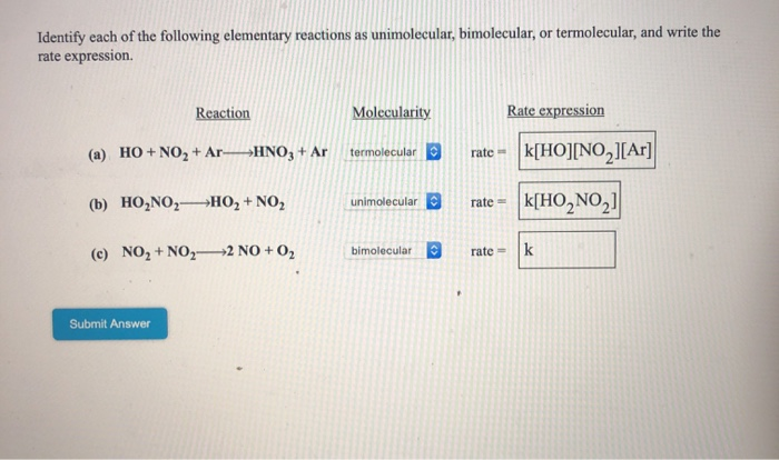 Solved Identify each of the following elementary reactions | Chegg.com