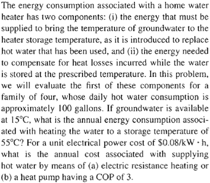 Solved The energy consumption associated with a home water | Chegg.com