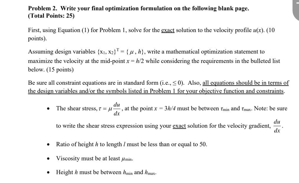 Problem 2. Write your final optimization formulation | Chegg.com