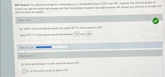 Solved SAT Scores The national average for mathematics on a | Chegg.com