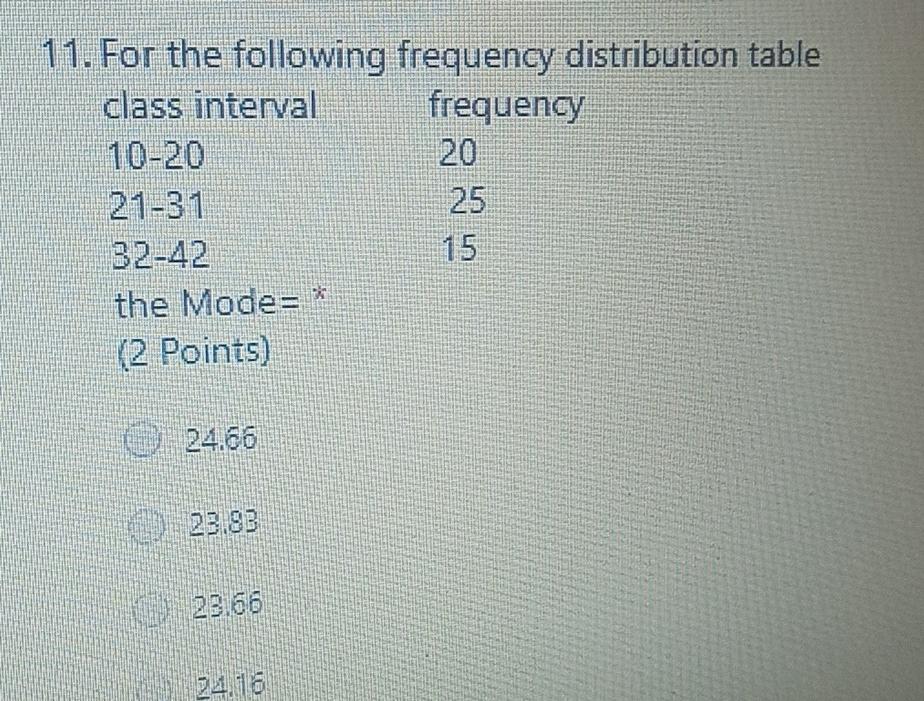 Solved 11. For the following frequency distribution table | Chegg.com