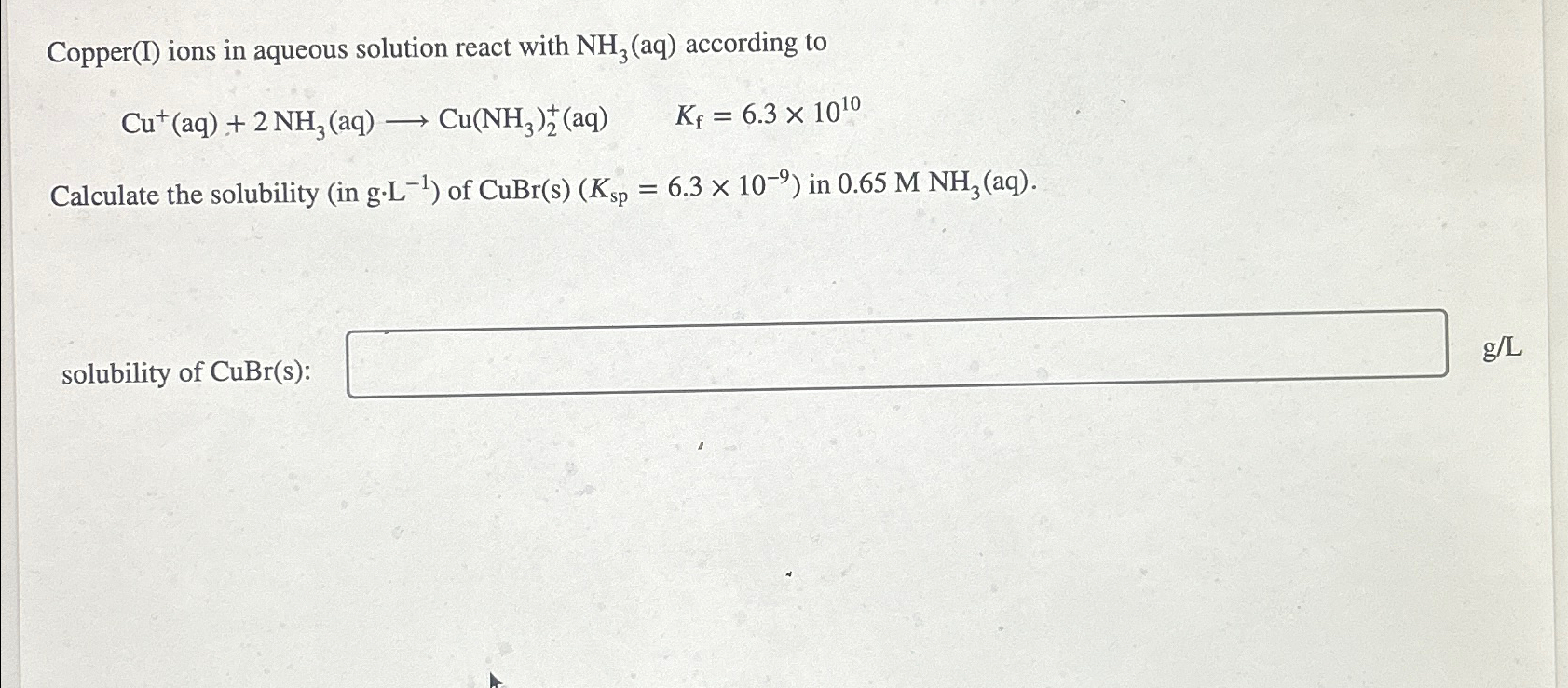 Solved Copper(I) ﻿ions in aqueous solution react with | Chegg.com