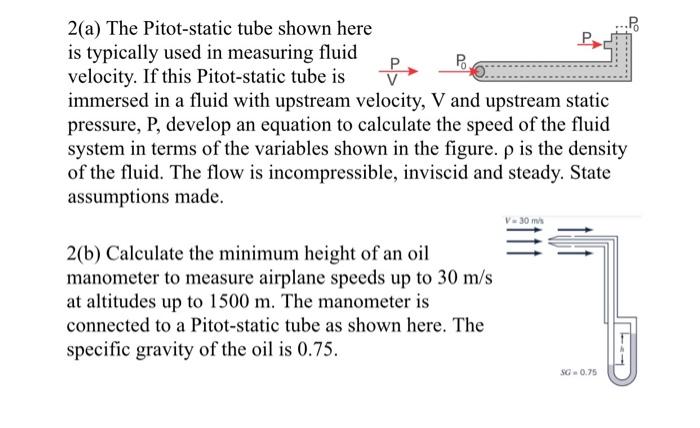 Solved 2(a) The Pitot-static tube shown here is typically | Chegg.com