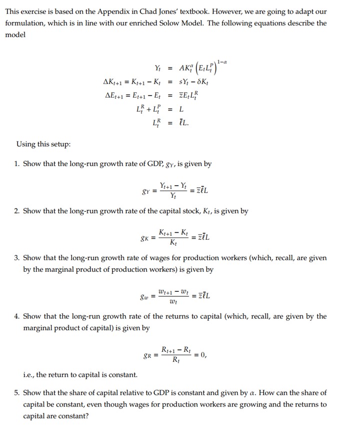 Solved This exercise is based on the Appendix in Chad Jones' | Chegg.com