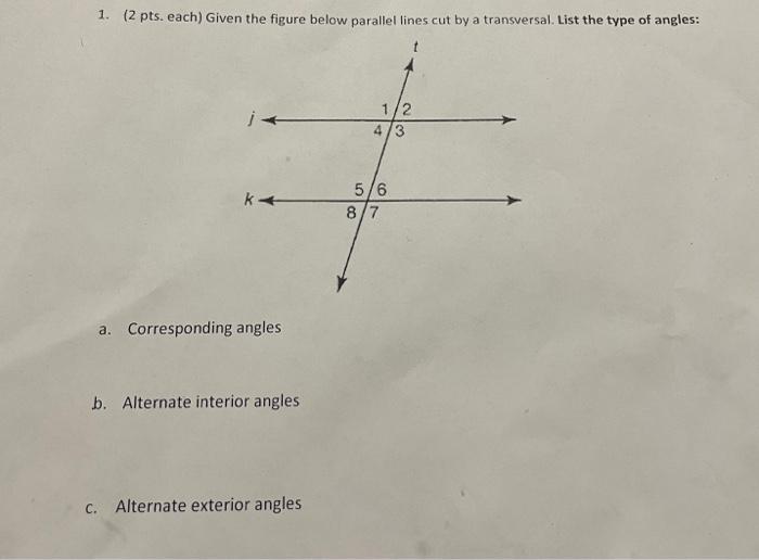 Solved 1. (2 pts. each) Given the figure below parallel | Chegg.com