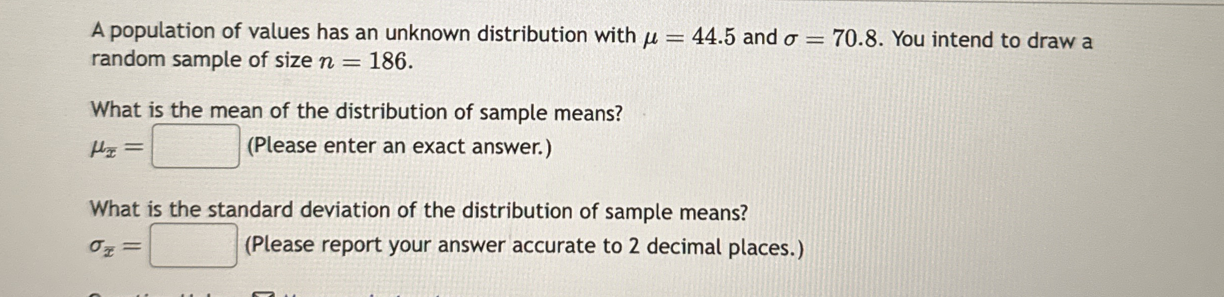 Solved A population of values has an unknown distribution | Chegg.com