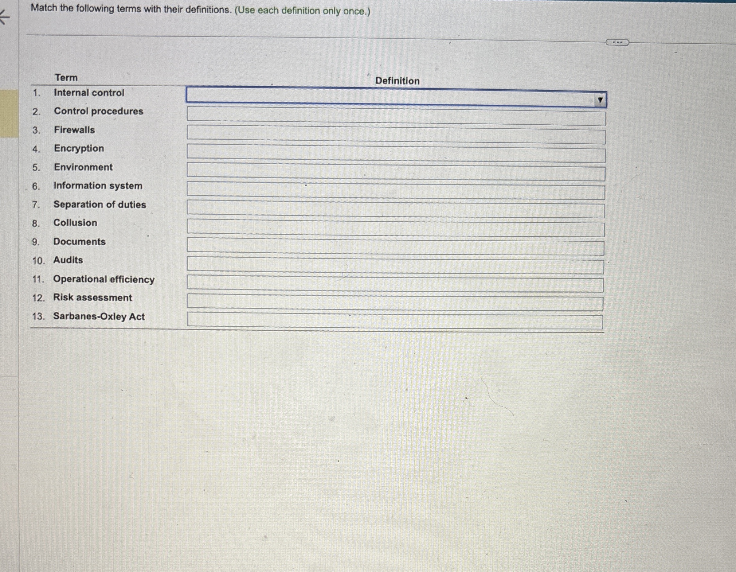Solved Match the following terms with their definitions. | Chegg.com