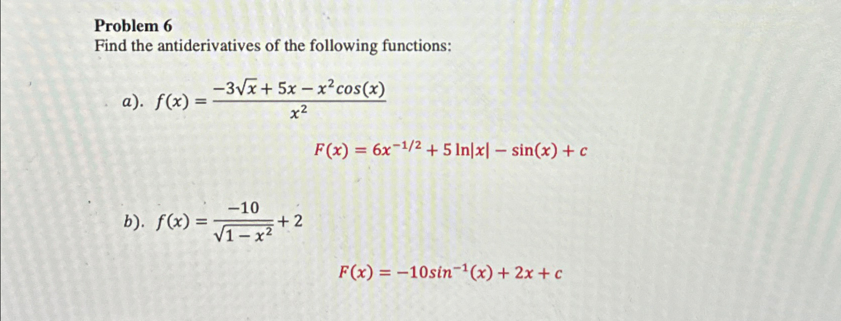 Solved Problem 6Find the antiderivatives of the following | Chegg.com