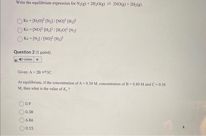 Solved Write the equilibrium expression for N2( | Chegg.com