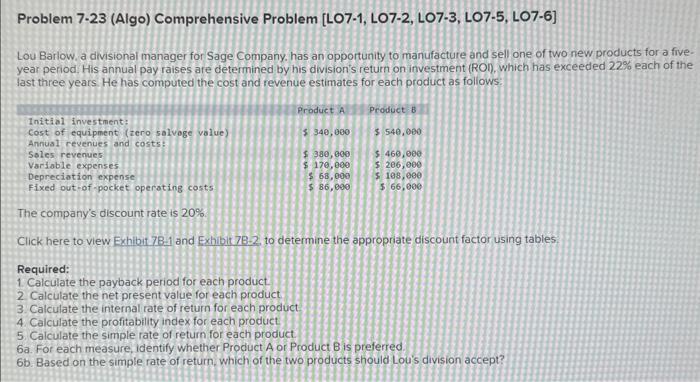 Solved Problem 7.23 (Algo) Comprehensive Problem [LO7-1, | Chegg.com