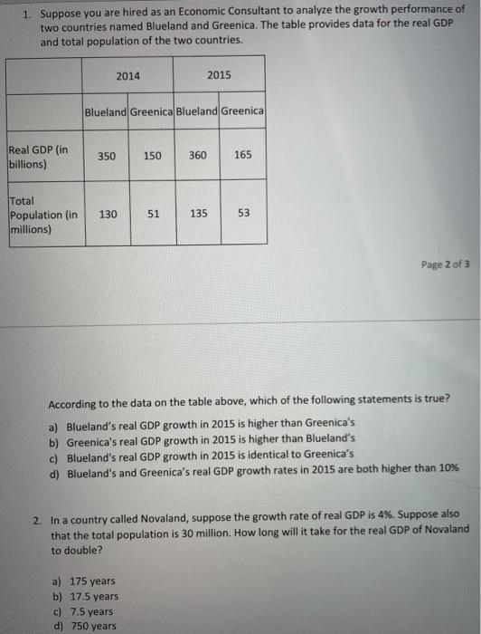 Solved 1. Suppose you are hired as an Economic Consultant to | Chegg.com