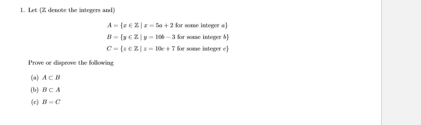 Let ( Z ﻿denote the integers and)A={xinZ|x=5a+2 ﻿for | Chegg.com