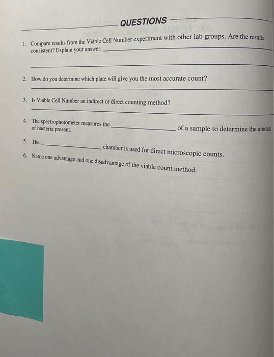 Solved QUESTIONS 1. Compare results from the Viable Cell | Chegg.com