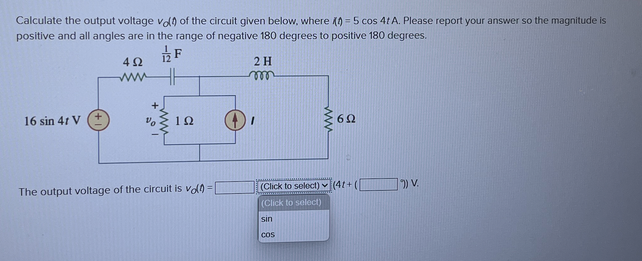 Solved Calculate the output voltage vO(t) ﻿of the circuit | Chegg.com