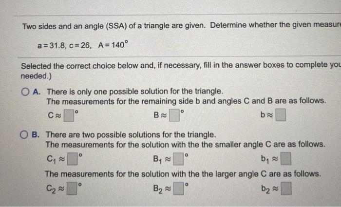 Solved o 7- LP Two sides and an angle (SSA) of a triangle | Chegg.com