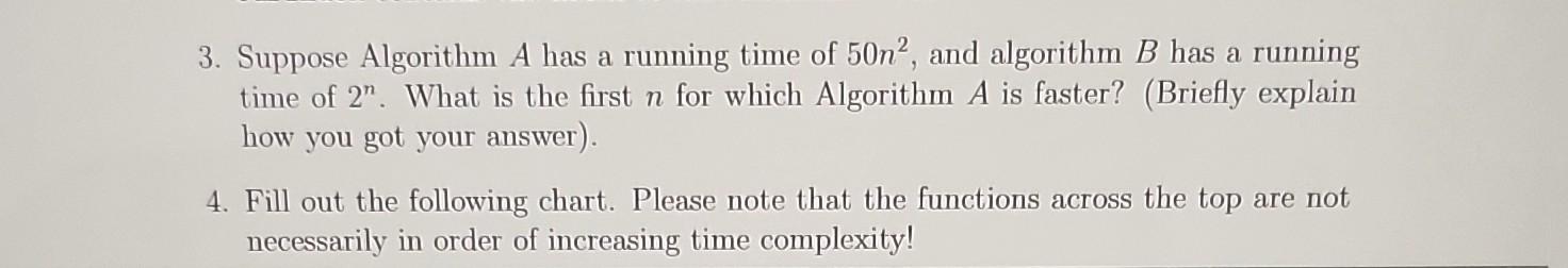 Solved 3. Suppose Algorithm A has a running time of 50n2, | Chegg.com Solved 3. Suppose Algorithm A has a running time of 50n2, | Chegg.com