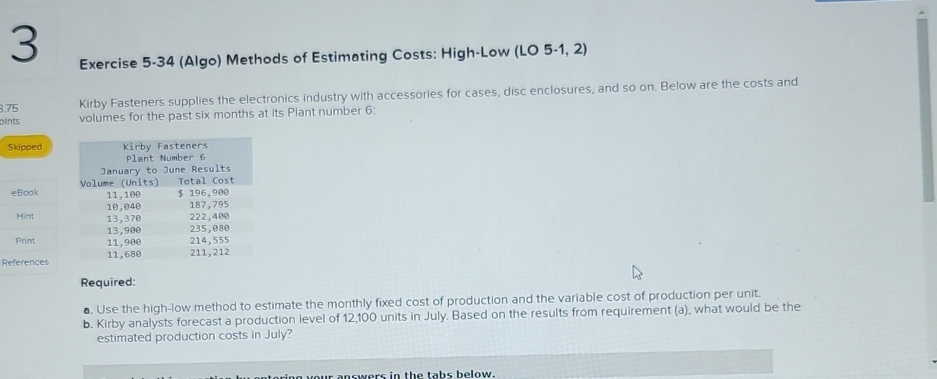 Solved Exercise 5-34 (Algo) Methods of Estimating Costs: | Chegg.com
