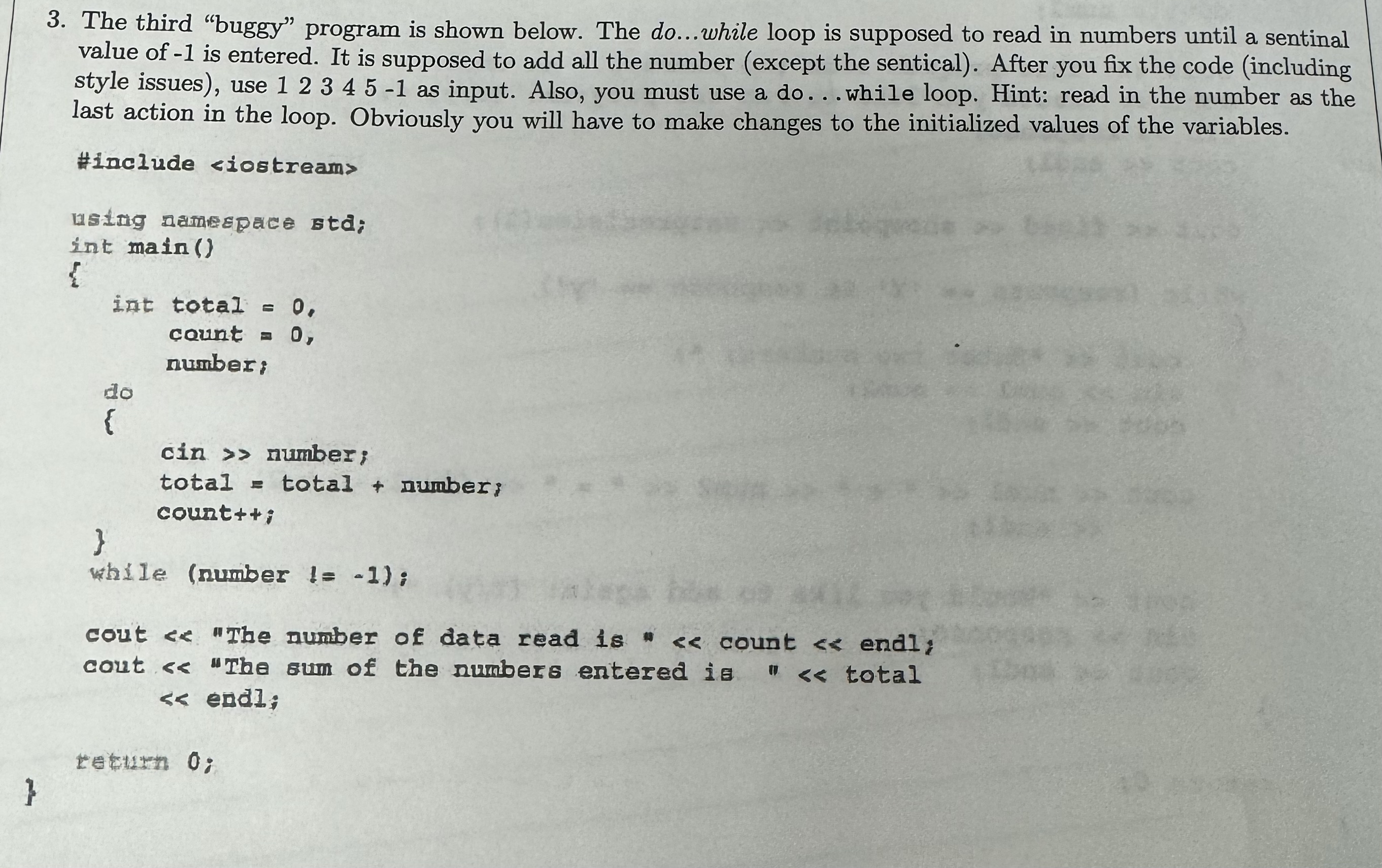 Solved The third "buggy" program is shown below. The | Chegg.com