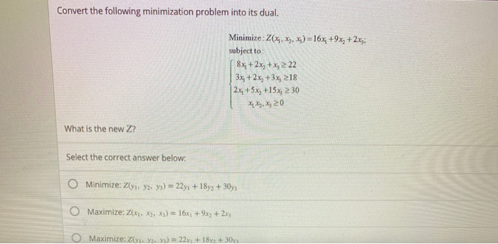 Solved Convert the following minimization problem into its | Chegg.com